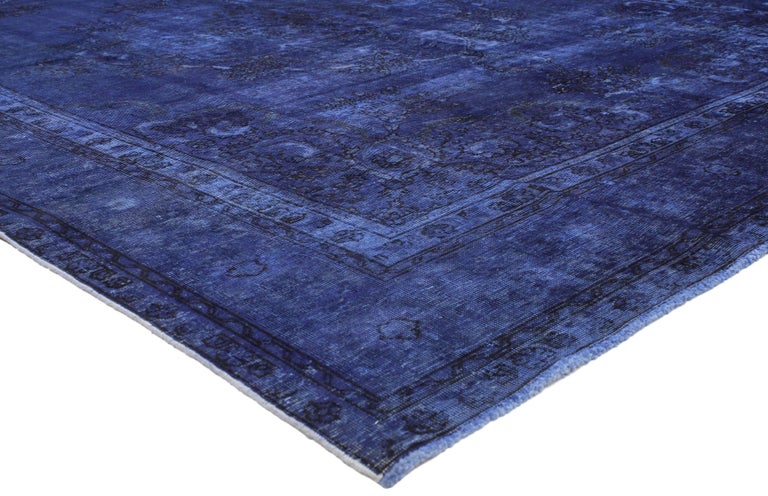 Distressed Blue Overdyed Vintage Persian Rug, Blue Persian Rug at 1stDibs