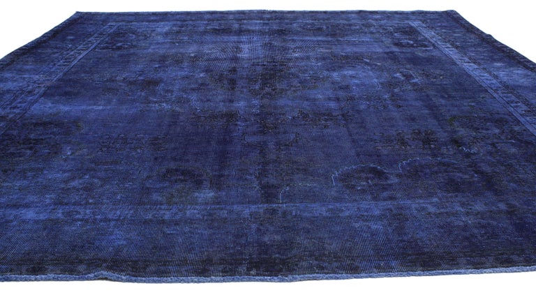 Distressed Blue Overdyed Vintage Persian Rug, Blue Persian Rug at 1stDibs