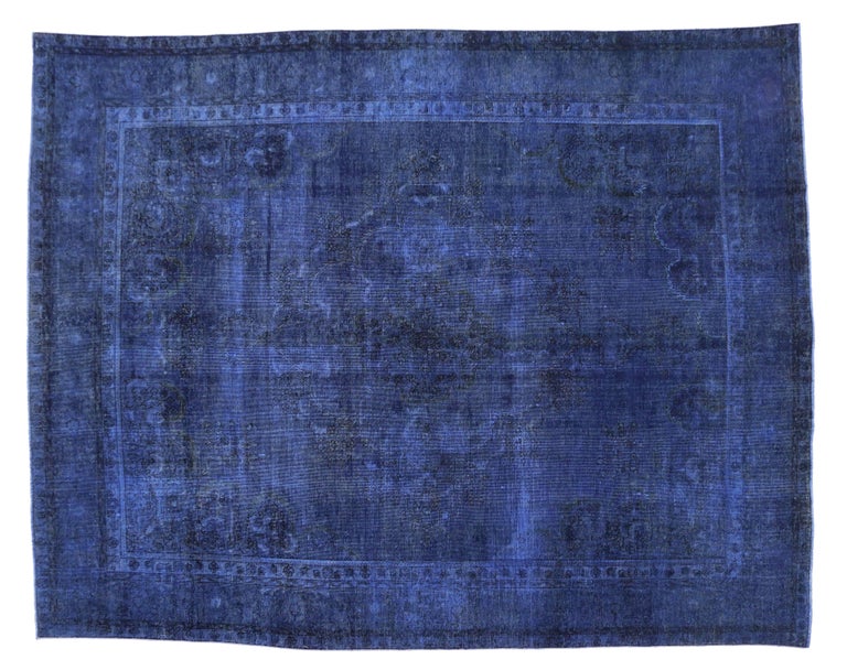 Distressed Blue Overdyed Vintage Persian Rug, Blue Persian Rug at 1stDibs