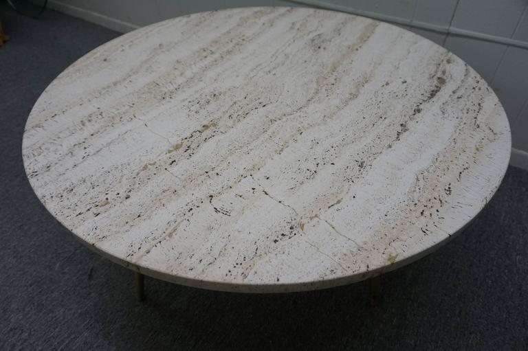 Lovely Mid-Century Modern Round Travertine Top Coffee Table at 1stdibs