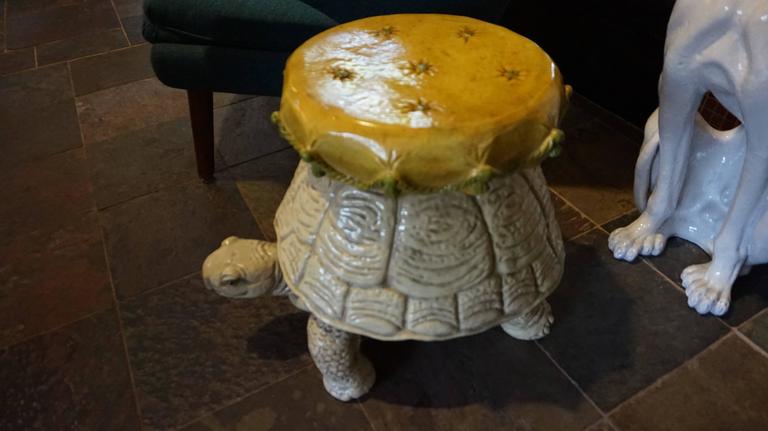 Mid-Century Whimsical Terra Cotta Style Turtle Form Garden Stool Bench ...