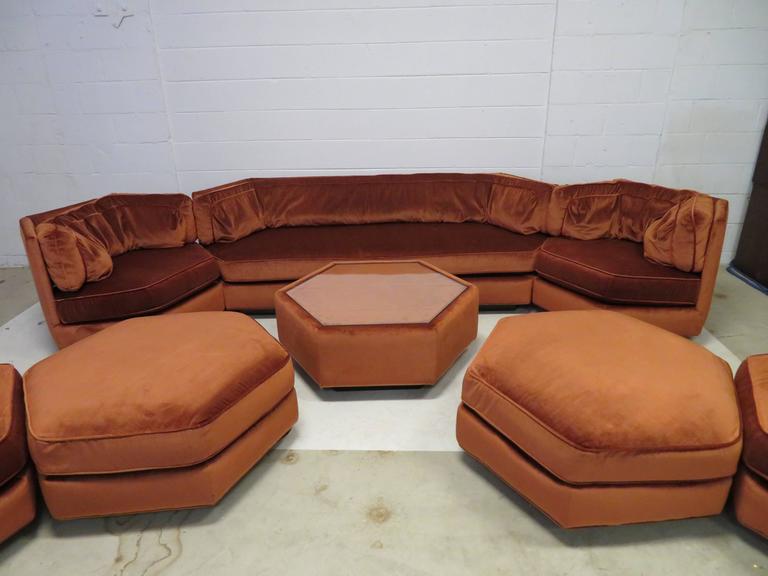 Spectacular Milo Baughman Style Octagon Sofa Sectional Four Chairs Two ...