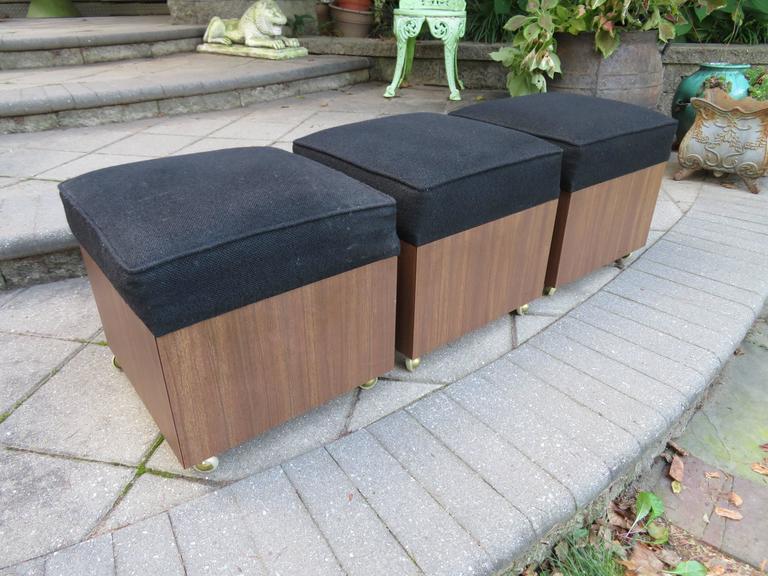 Lovely Set of Three Rolling Storage Cube Stools, Mid-Century Modern For ...