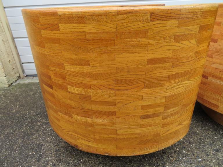 Pair of Butcher Block Milo Baughman Style Barrel Back Lounge Chairs ...