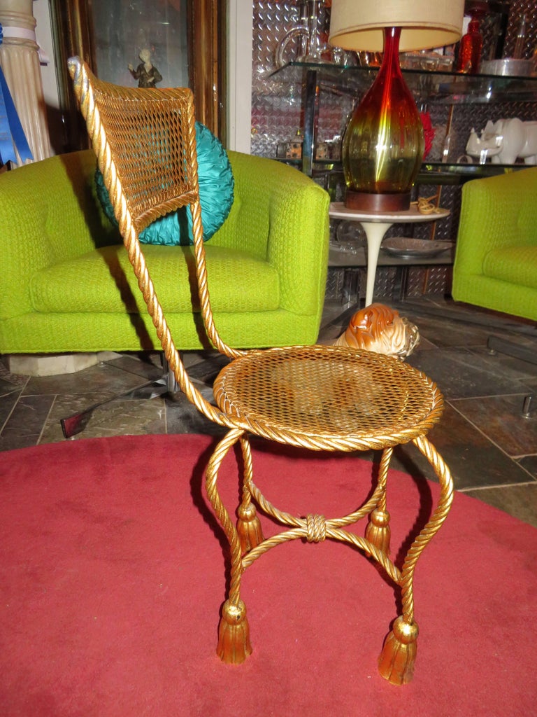 Lovely Petite Gilded Gold Rope Tassel Vanity Chair Stool Hollywood ...
