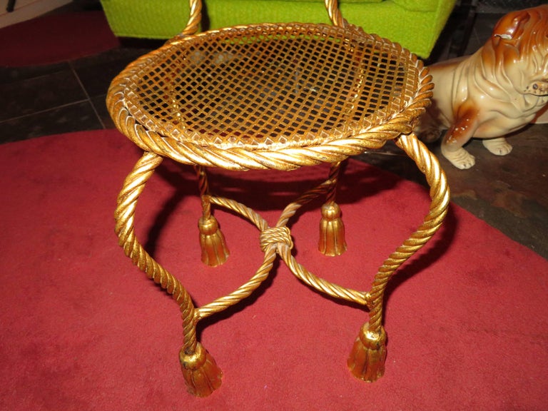 Lovely Petite Gilded Gold Rope Tassel Vanity Chair Stool Hollywood ...