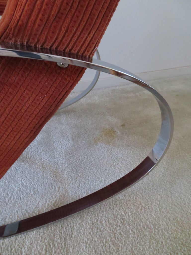 Gorgeous Milo Baughman Chrome Flatbar Oval Rocking Chair Mid-Century ...
