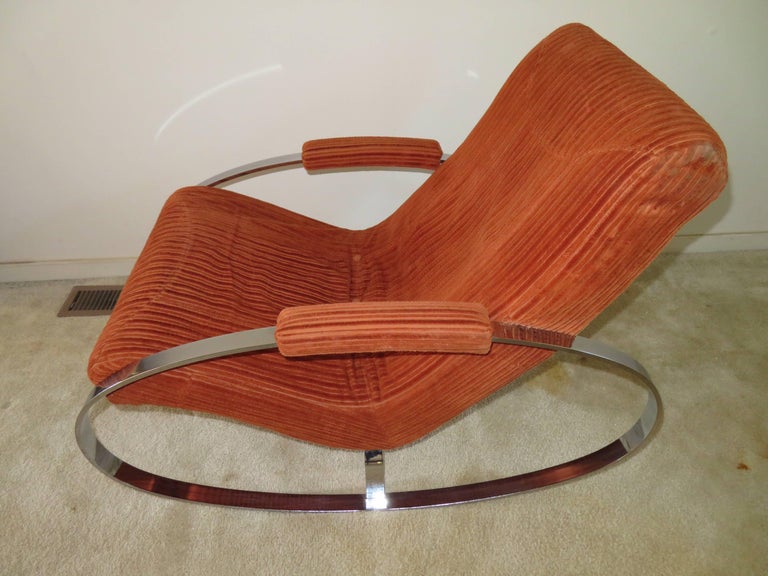 Gorgeous Milo Baughman Chrome Flatbar Oval Rocking Chair Mid-Century ...