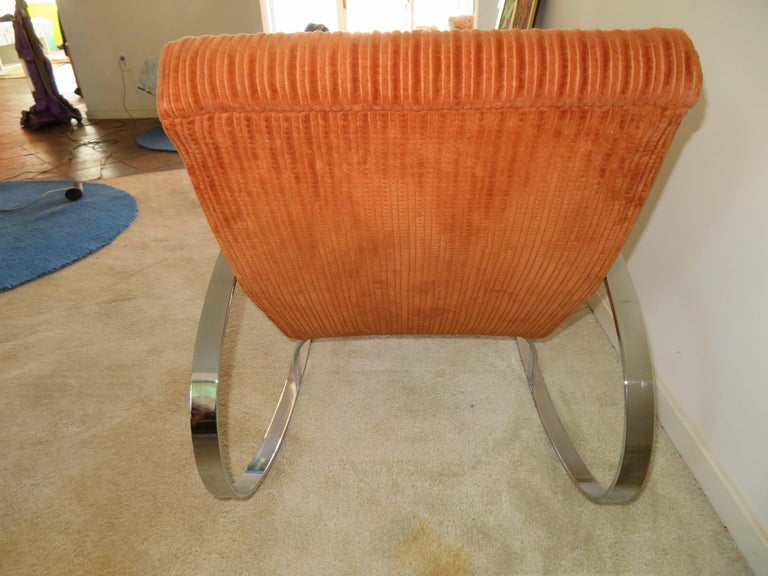 Gorgeous Milo Baughman Chrome Flatbar Oval Rocking Chair Mid-Century ...