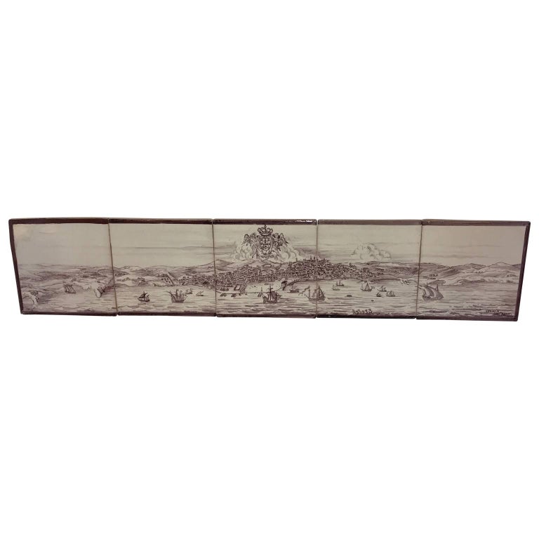 19th Century Tile Painting of Santa Anna Harbor For Sale at 1stDibs