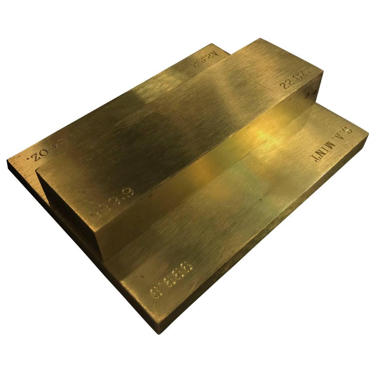 Set Of Two Gold Bar Style Brass Paperweights at 1stDibs