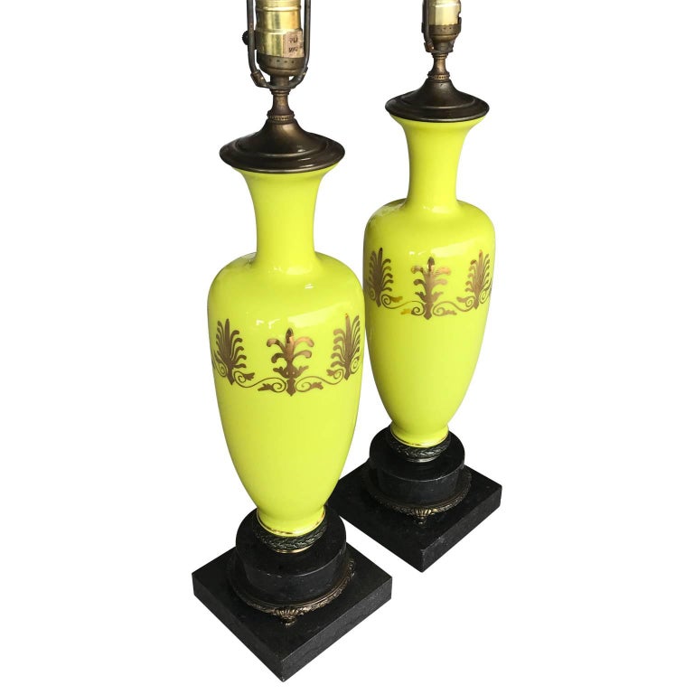 Pair Of Chartreuse Yellow Opaline Table Lamps at 1stDibs