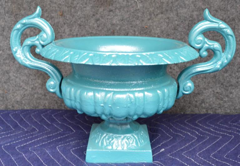 Small French Antique Turquoise Painted Urn at 1stDibs