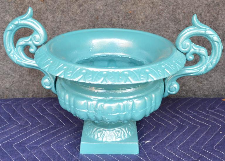 Small French Antique Turquoise Painted Urn at 1stDibs