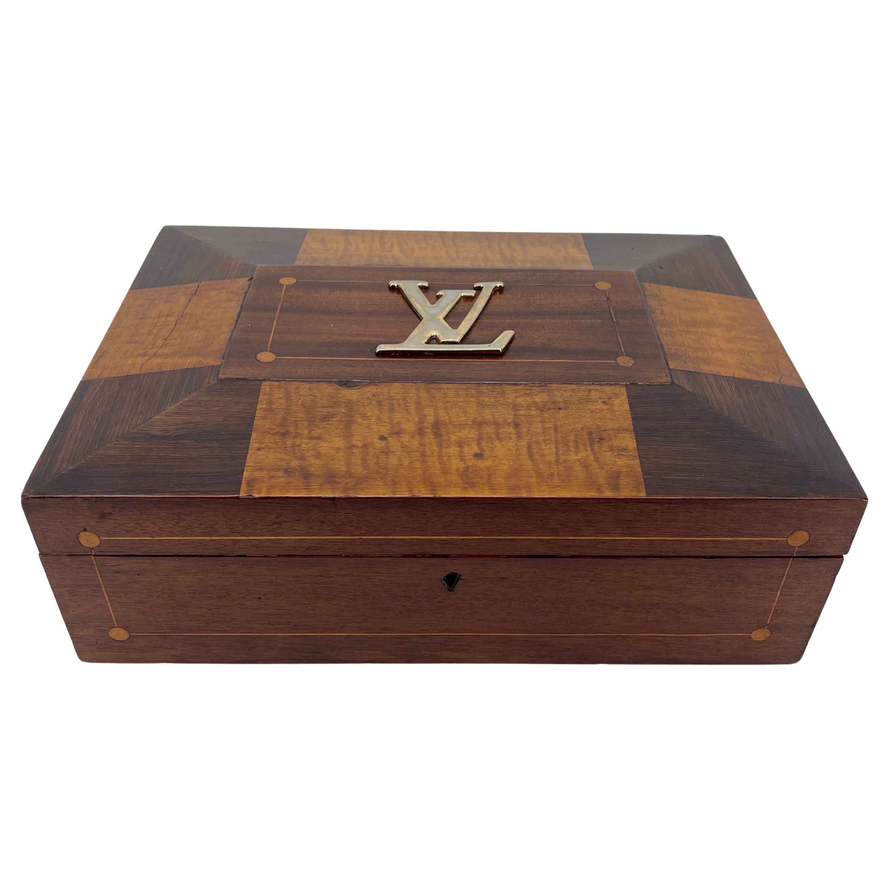European Jewelry Box with Mirror and Louis Vuitton LV Brass Logo For ...