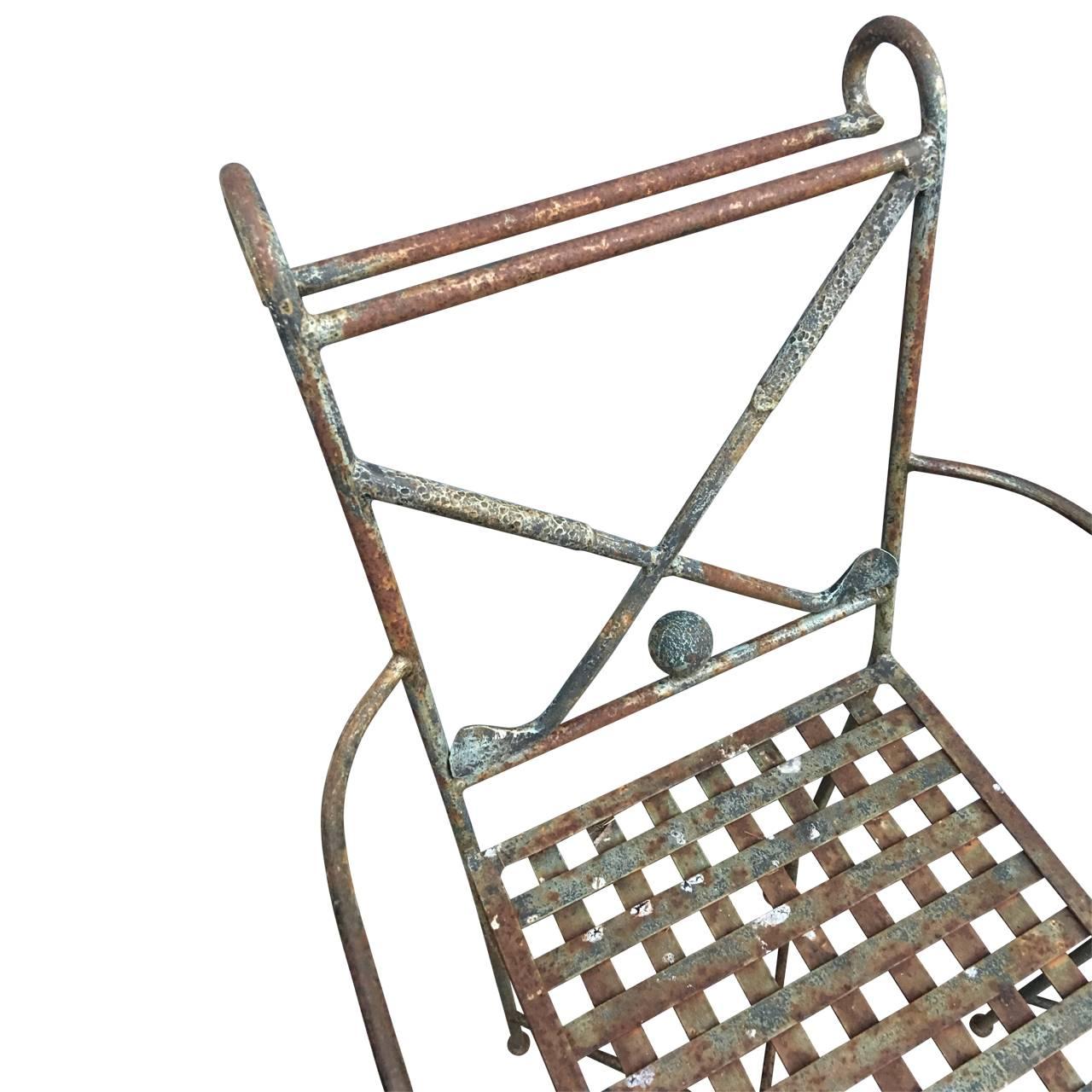 Set Of 3 Metal Golf-Themed Bar Stools With White Pillows For Sale at ...