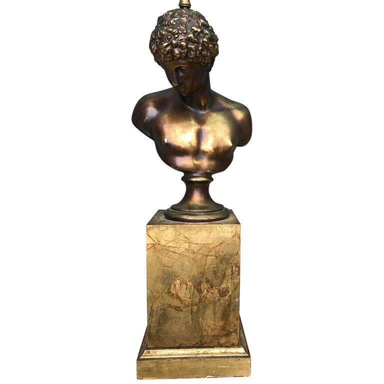 Pair of Bronze Bust Table Lamps For Sale at 1stDibs