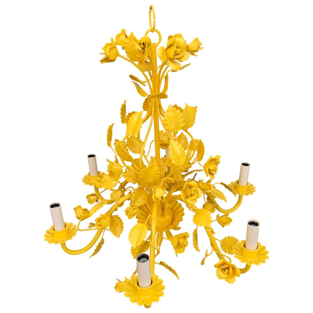 Mid-Century Yellow Metal Flower Chandelier at 1stDibs | yellow ...