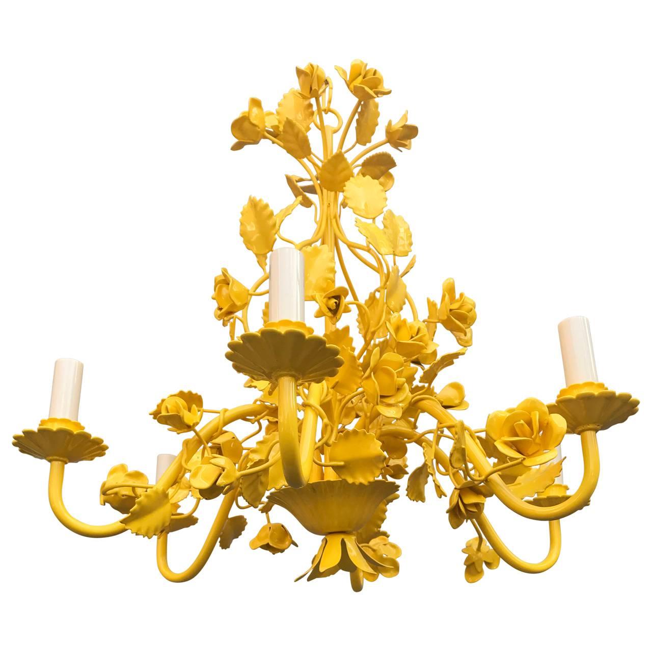 Mid-Century Yellow Metal Flower Chandelier at 1stDibs | yellow ...