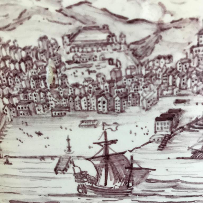 19th Century Tile Painting of Santa Anna Harbor For Sale at 1stDibs