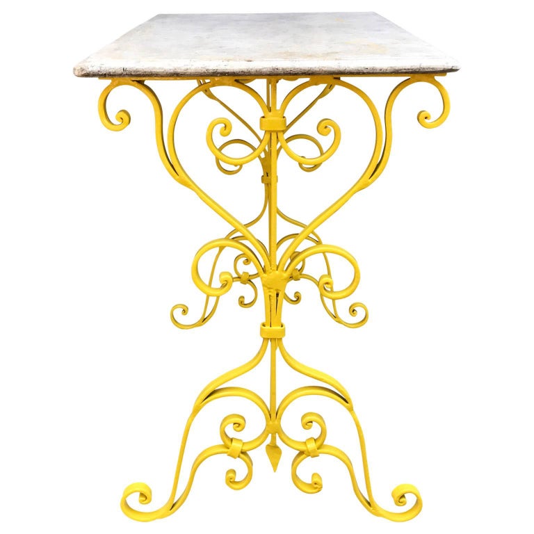 Single Sunshine Yellow Metal Garden Stone-Top Table For Sale at 1stdibs