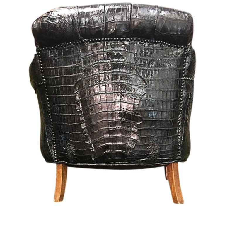 Pair of French Art Deco Framed Black Alligator Upholstered Lounge ...