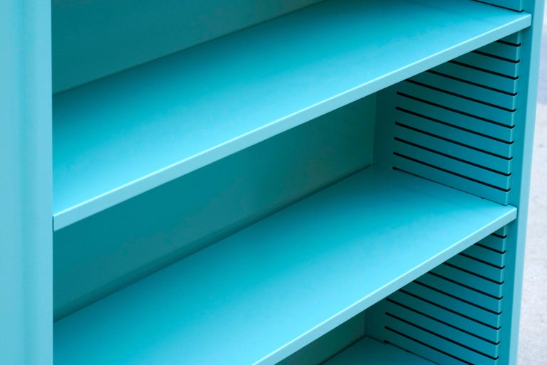 1960s Steel Bookcase in Turquoise, Custom Refinished For Sale at 1stdibs