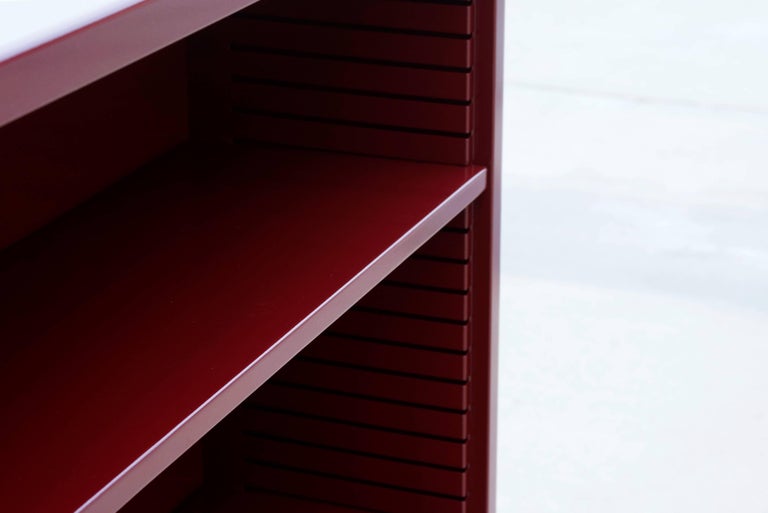1960s Steel Bookcase Refinished in Wine Red For Sale at 1stDibs