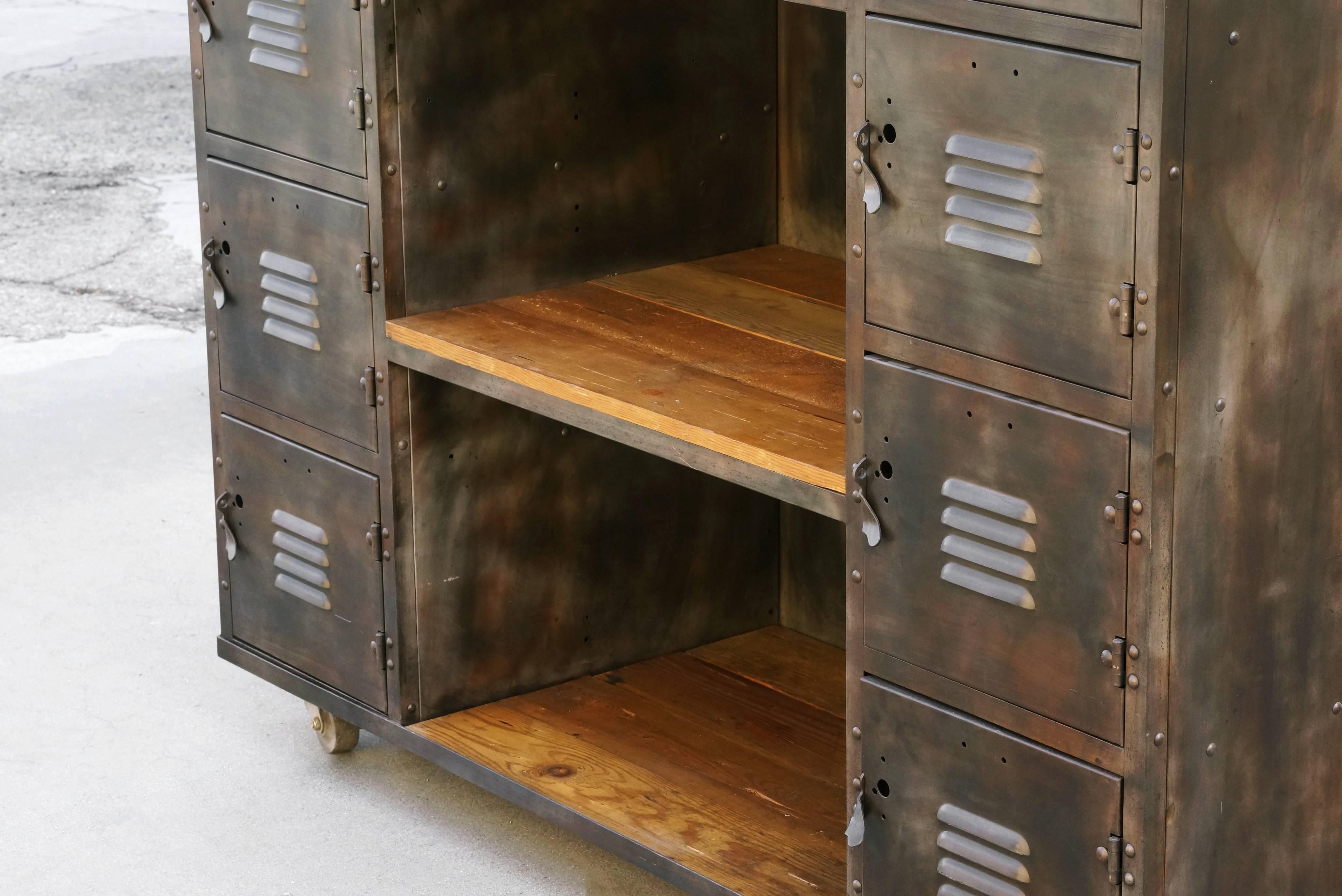 Two-Column Wood and Steel Locker Storage and Shelf Unit, Custom Order ...
