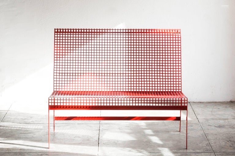 Modernist Steel Bench with Back Custom Made by Rehab Vintage For Sale ...