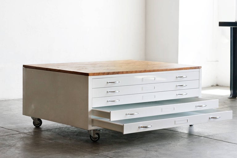 Flat File Coffee Table in High Gloss White with Reclaimed Wood For Sale ...