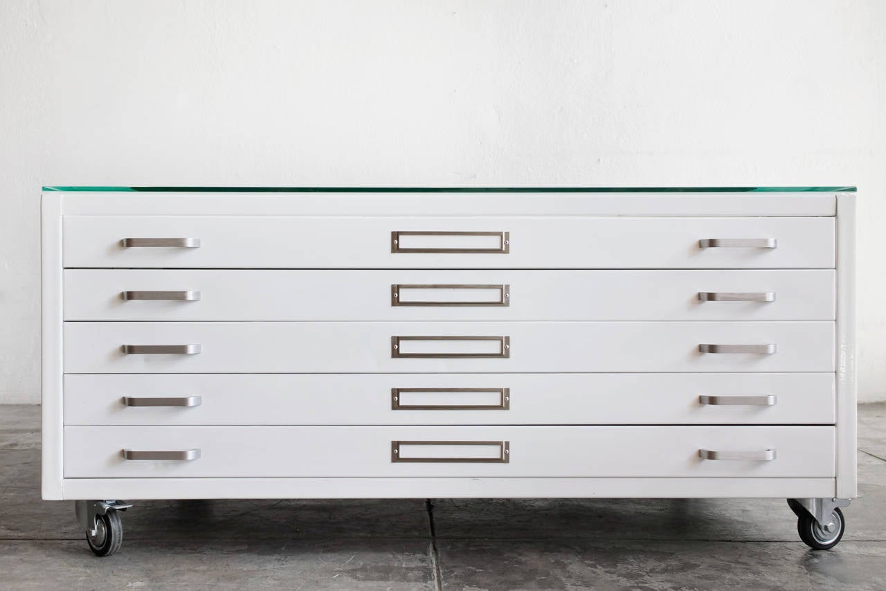 Flat File Coffee Table in Gloss White with Glass Top, Custom Order at ...