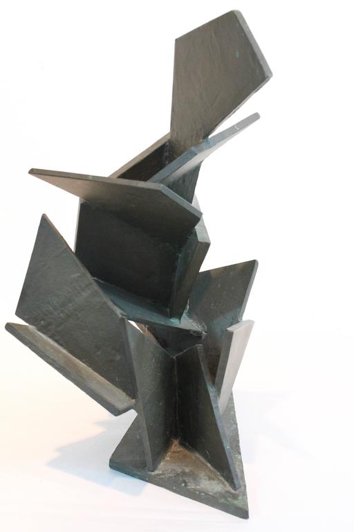 1965 Cubist Angular Bronze Modernist Sculpture For Sale at 1stDibs