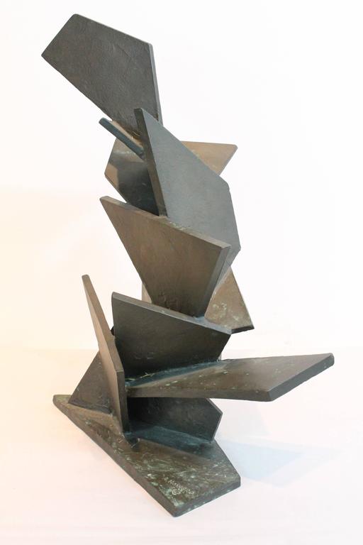1965 Cubist Angular Bronze Modernist Sculpture For Sale at 1stDibs