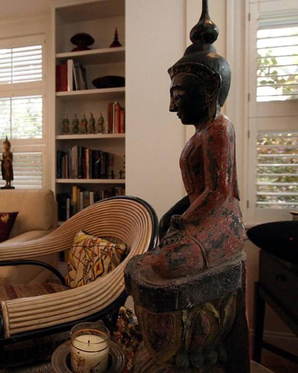 Antique Polychrome Buddha on Lotus Throne at 1stDibs