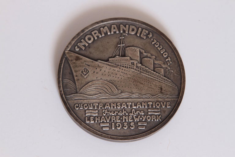 Art Deco French Normandie Medallion by Jean Vernon Silvered Bronze at ...