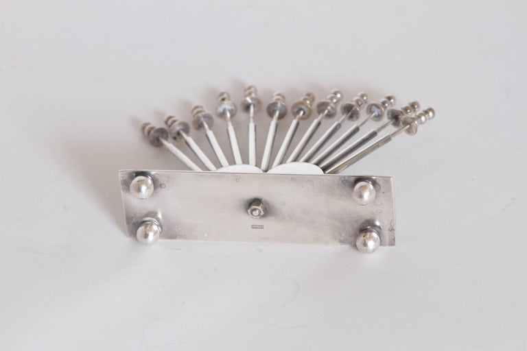 Machine Age Art Deco Eberle Silver Plate Cocktail Pick Set at 1stDibs