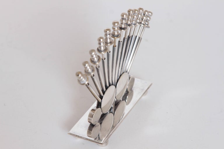 Machine Age Art Deco Eberle Silver Plate Cocktail Pick Set at 1stDibs