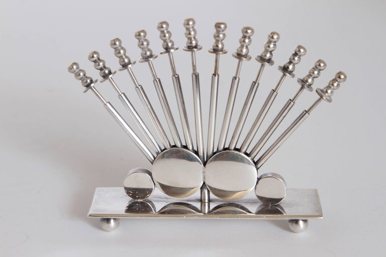 Machine Age Art Deco Eberle Silver Plate Cocktail Pick Set at 1stDibs