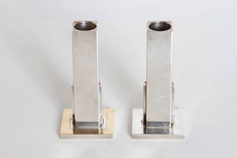 Machine Age Art Deco Skyscraper Candlestick Holders Merle Faber Silver ...