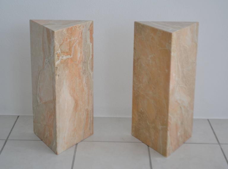 Pair of Postmodern Marble Triangular Form Pedestals For Sale at 1stDibs