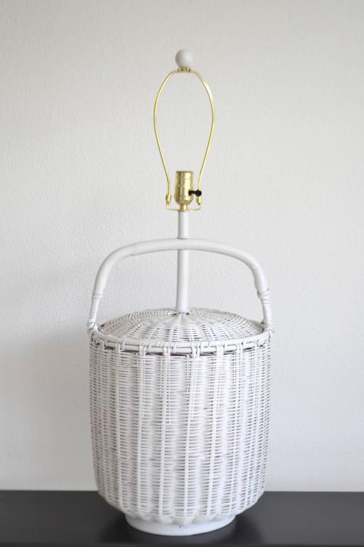 Pair of Midcentury Woven Reed Basket Form Table Lamps For Sale at 1stDibs