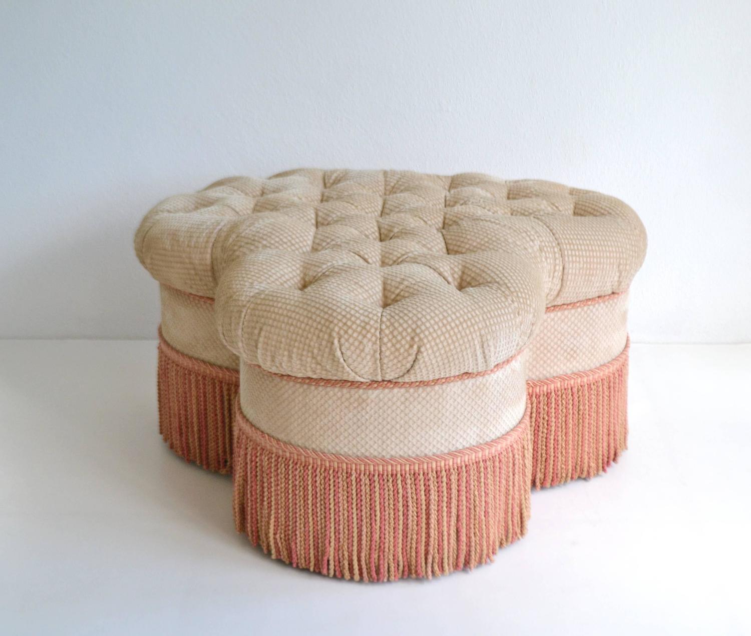 Hollywood Regency Style Clover Leaf Form Tufted Ottoman For Sale at 1stdibs
