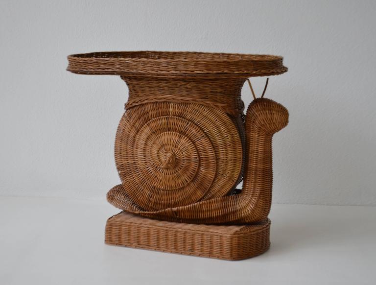 Mid-Century Italian Woven Rattan Snail Form Side Table at 1stDibs