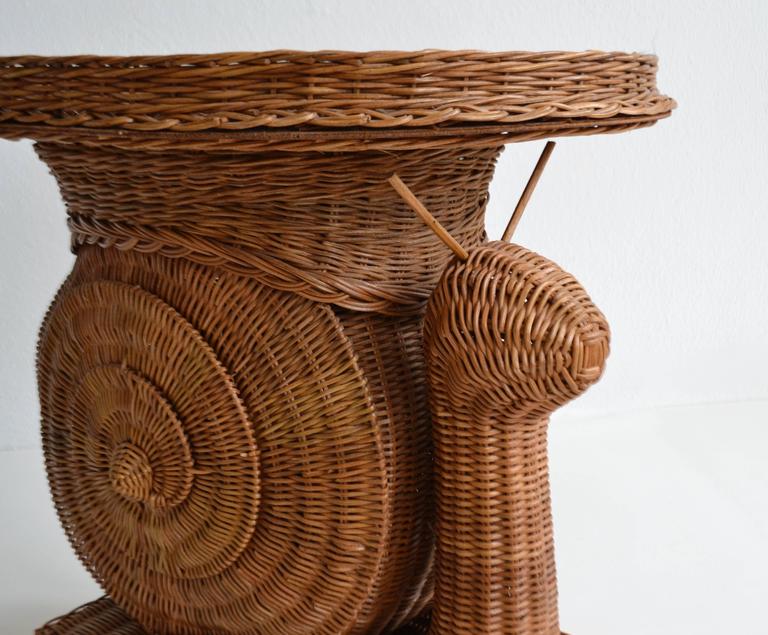 Mid-Century Italian Woven Rattan Snail Form Side Table at 1stDibs