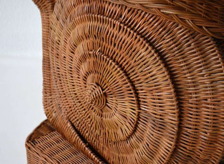 Mid-Century Italian Woven Rattan Snail Form Side Table at 1stDibs