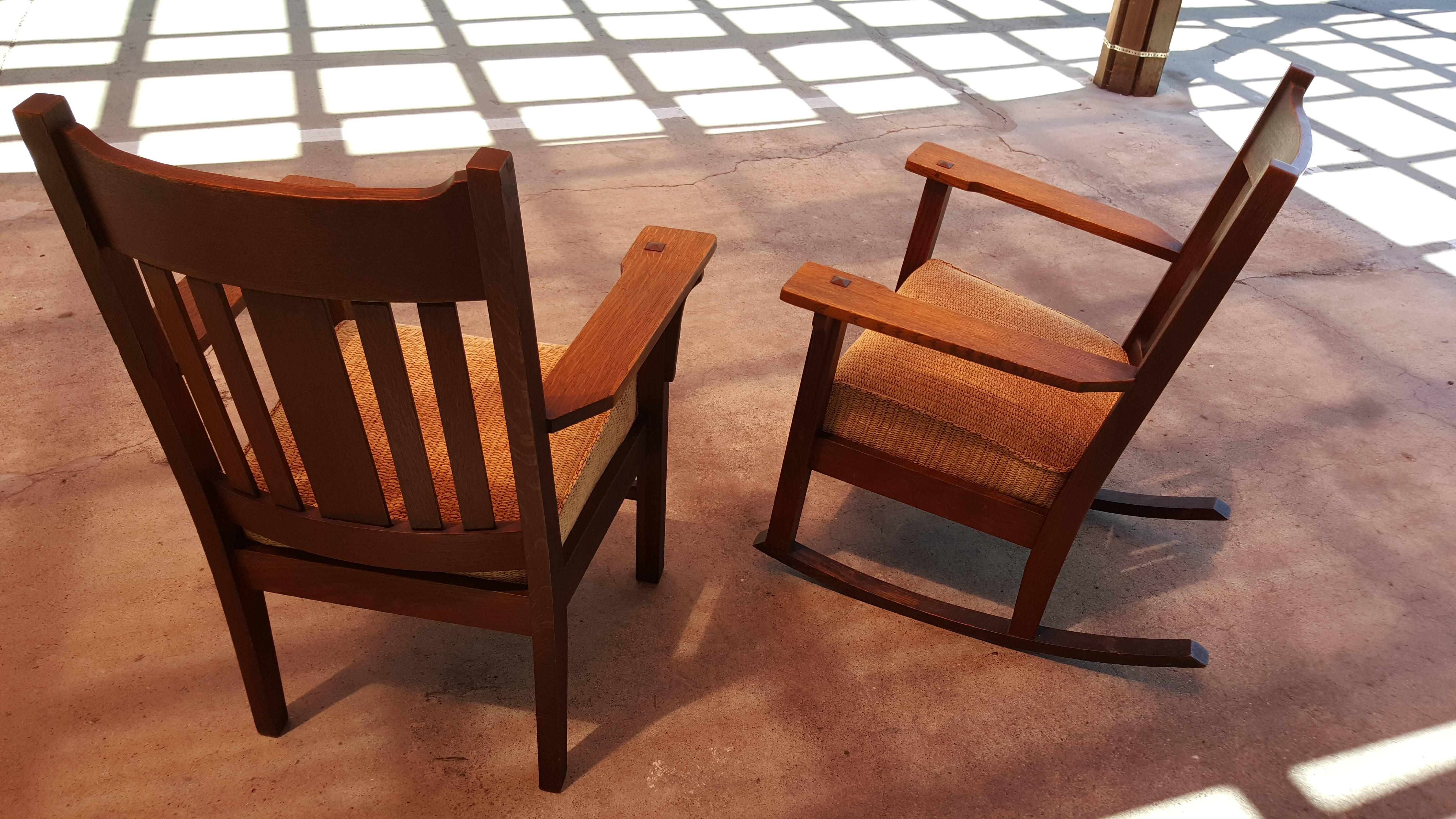 Mission Arts and Crafts Rocker and Armchair by Harden Furniture For ...