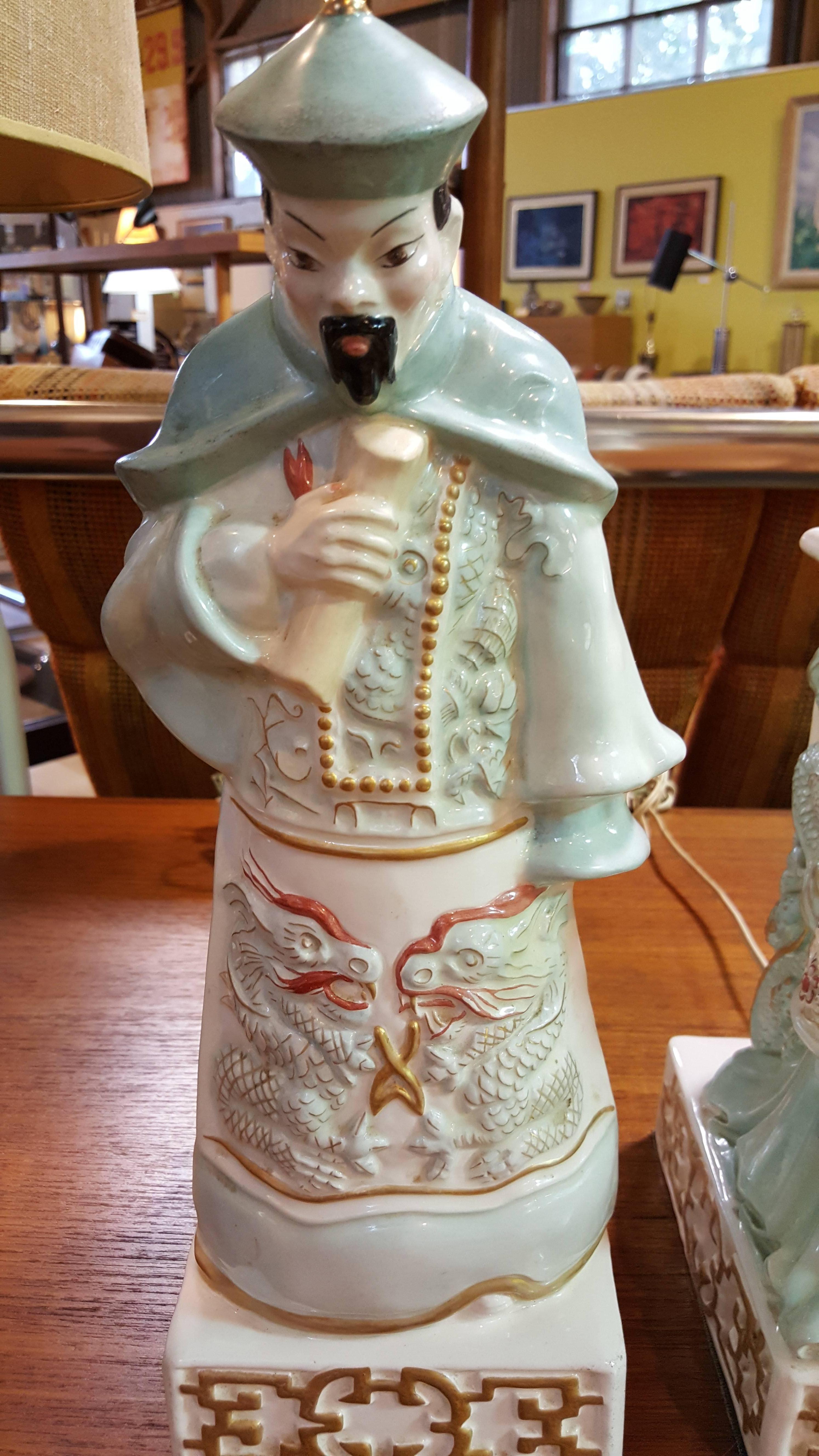 Figural Table Lamps Chinese Emperor and Empress For Sale at 1stDibs