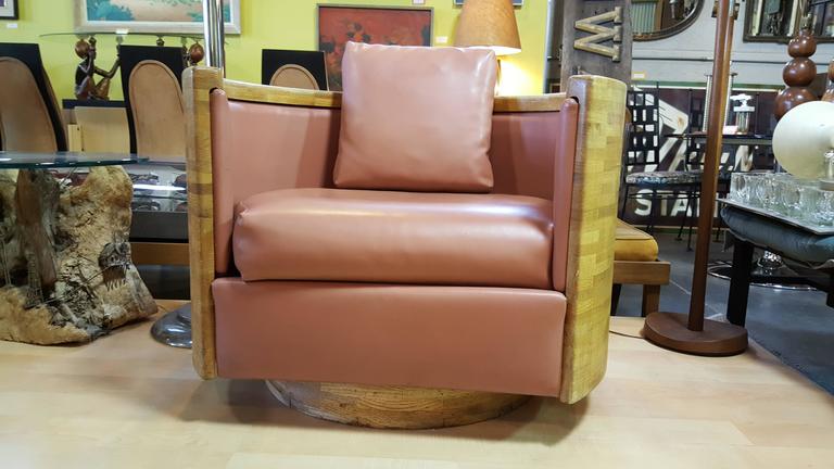 Butcher-Block Swivel Lounge Chair For Sale at 1stDibs
