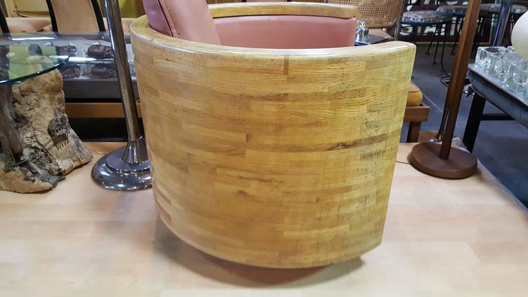 Butcher-Block Swivel Lounge Chair For Sale at 1stDibs